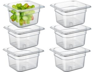 curta 6 pack nsf food pans, 1/6 size 4 inch deep commercial food storage containers, polycarbonate, clear