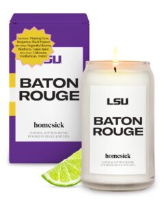 homesick scented candles for home (louisiana state university, baton rouge) - 13.75 oz long-lasting soy wax jar candle, 60-80 hours burn time - notes of morning dew, bergamot & black pepper