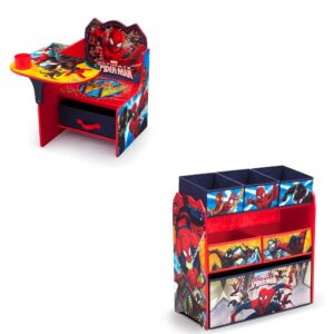 delta children chair desk with storage bin + design and store 6 bin toy storage organizer, marvel spider-man (bundle)