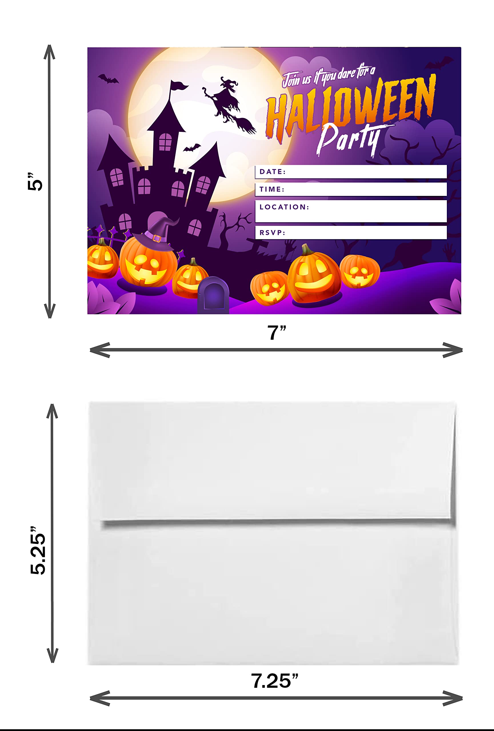 Halloween Party Invitations with Self Seal Envelopes | 15 Halloween Party Invitations and 15 Envelopes | 5 inches x 7 inches Halloween Birthday Party Invitations with A7 White Envelopes | Haunted House Pumpkin Spooky Party Invitations for Kids and Adults