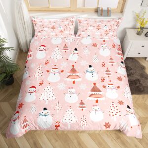 christmas kids bedding set cartoon snowman bedding duvet cover set for boys girls christmas tree decor comforter cover set pink dots xmas theme bedspread cover bedroom quilt cover 3pcs queen size