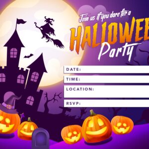 Halloween Party Invitations with Self Seal Envelopes | 15 Halloween Party Invitations and 15 Envelopes | 5 inches x 7 inches Halloween Birthday Party Invitations with A7 White Envelopes | Haunted House Pumpkin Spooky Party Invitations for Kids and Adults