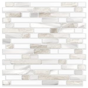 stickgoo thicker design peel and stick tile backsplash, 12”×12”stick on backsplash for kitchen, self adhesive tile for kitchen backsplash and bathroom(10 sheets,beige & white)