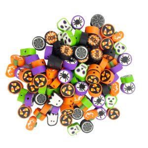 100 pcs halloween handmade polymer clay beads, 10mm ghost pumpkin spider polymer clay spacer beads for women jewelry making diy charms bracelet necklace hair clip accessories handmade craft