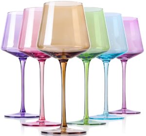 physkoa colored wine glasses set 6-16oz colorful wine glasses with tall long stem&flat bottom,colored stemmed wine glasses,wine gifts for christmas thanksgiving