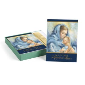 masterpiece religious madonna and child christmas cards / 16 boxed christian holiday card set with gold foil accents and foil lined envelopes / mary jesus holy family cards / 5 5/8" x 7 7/8" folded greeting cards with inside verse