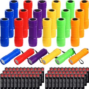 20 pack 9-led mini flashlight set with 60 pieces aaa batteries, flashlight kids handheld flashlights bulk for gifts camping accessories supplies, assorted colors