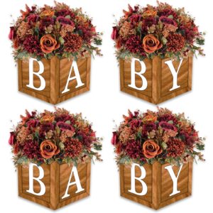 4 wood grain baby centerpiece brown flower boxes party arrangement favor block holder baby shower gender reveal table display with letters boy girl birthday baby shower decorations without flowers