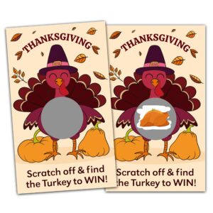 thanksgiving scratch off games, thanksgiving scratch off game cards for baby shower, bridal shower, fall festival raffle lottery tickets cards, set of 50 cards (b02)