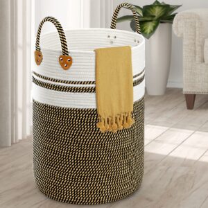 tall laundry basket, extra large rope basket large storage basket modern decorative woven basket for living room,storage baskets for toys throws pillows and towels 22"x16" black