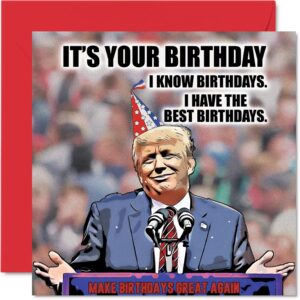 funny donald trump birthday cards for men women - trump birthdays - joke happy birthday card for friend mom dad papa pops brother sister coworker grandma grandpa, 5.7 x 5.7 inch humor greeting cards