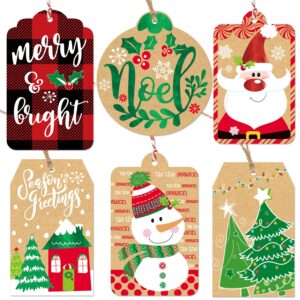 christmas gift tags 60 count with untied string (15 assorted foil, printed designs for xmas holiday present wrapping)