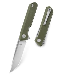 bestechman dundee pocket folder folding knife: 3.35" d2 steel stonewash satin blade, g10 scales, edc reversible deep clip, bmk01b (od green)