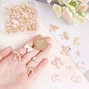 SUNNYCLUE 1 Box 40Pcs 4 Style Romantic Enamel Flat Bowknot Charms Pink Bow Tie Kawaii Dangle Pendants Bulk For Women Jewellry Making Earrings Necklace Bracelets Valentine's Day DIY CraftsSupplies