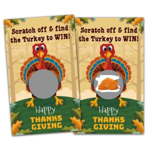 turkey scratch off games, thanksgiving scratch off game cards for baby shower, bridal shower, fall festival raffle lottery tickets cards, set of 50 cards (b03)