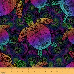 sea turtle fabric by the yard ocean sealife theme for upholstery and home accents psychedelic ombre paisley design fabric for chairs and home diy projects tropical fabric for kids, 1 yard