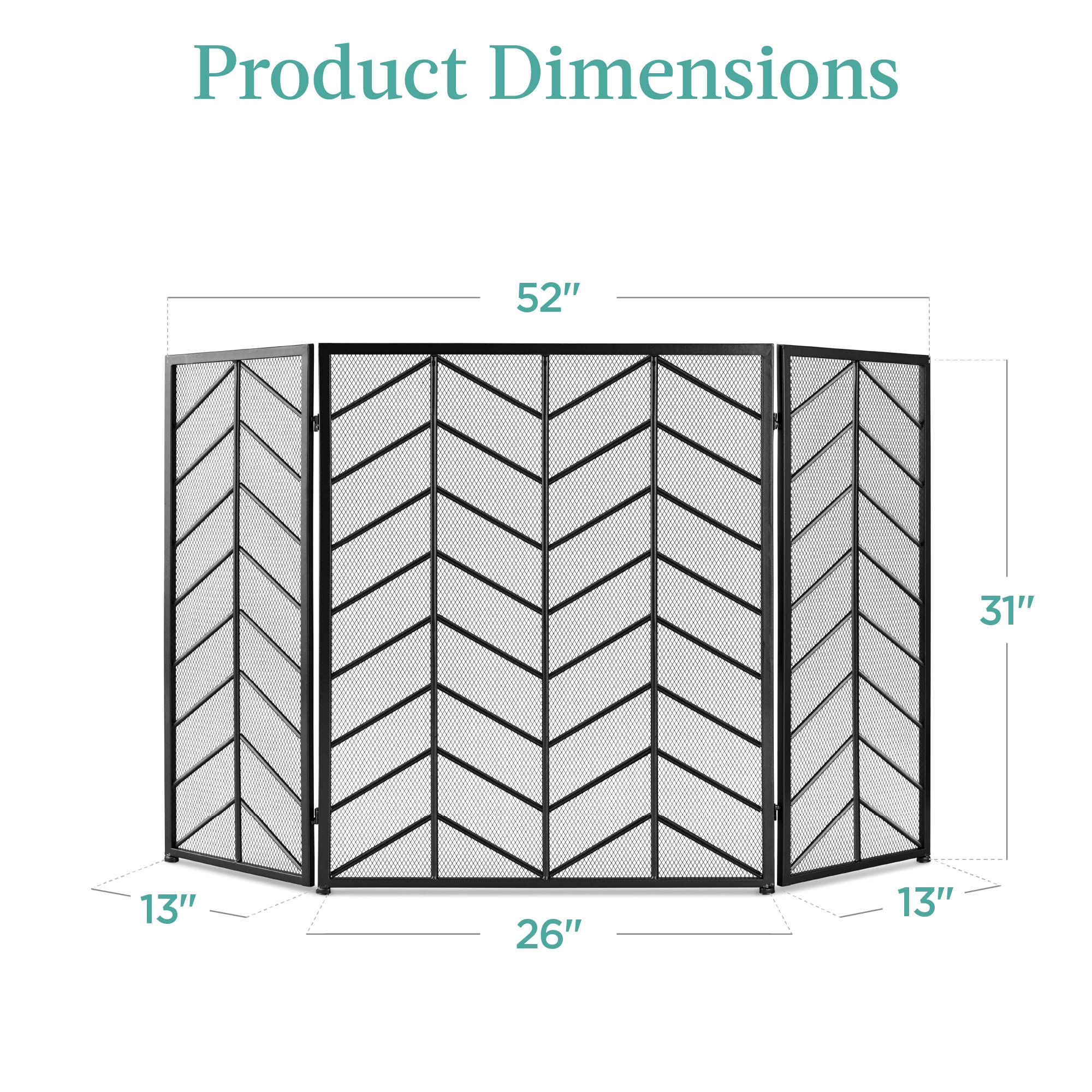 Best Choice Products 52x31in 3 Panel Chevron Fireplace Screen, Mid Century Modern Wrought Iron Hand Crafted Fire Place Guard for Living Room Home Decor, Steel Mesh - Black