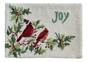 ez.enjoy winter cardinal on branch holly berries joy hand-hooked accent rug 28.5 x 17 inches for holiday christmas home decor