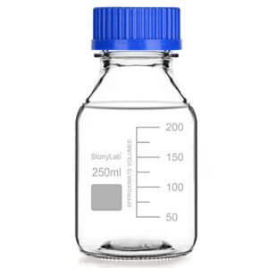 stonylab glass graduated round media storage bottles with gl45 screw cap, 250 ml, 1 pack