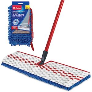 o-cedar hardwood floor 'n more 3-action mop with 1 extra refill | microfiber mop with 3pc handle | use wet or dry, red