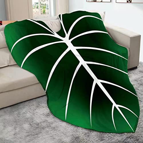 kerscton Leaf Blanket Plant Throw Blankets Soft Plush Flannel Giant Shaped Comfortable Kids or Adults for Couch Bed Sofa Decorative Great Gifts (Green White) 87x63 Inch