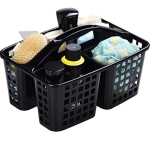 haundry plastic shower caddy basket with 3 compartments, portable divided cleaning supply storage organizer with handle (black)