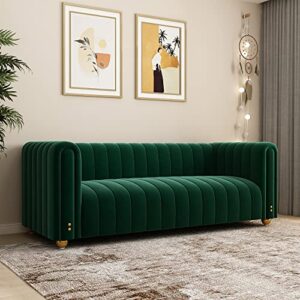 green velvet couch sofa loveseat, 81.3 wide mid century modern couch small spaces love seat tufted chesterfield velvet sofa futon with gold leg, comfy 3 seat extra deep sofas couches for living room