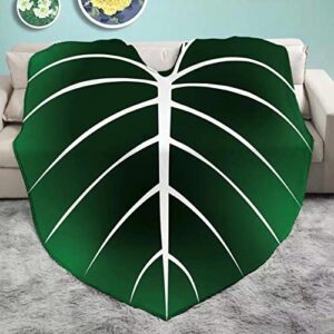 kerscton Leaf Blanket Plant Throw Blankets Soft Plush Flannel Giant Shaped Comfortable Kids or Adults for Couch Bed Sofa Decorative Great Gifts (Green White) 87x63 Inch