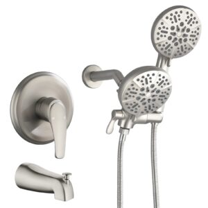 shower tub kit dual shower system with tub spout tub and shower faucet set complete dual shower head and handheld combo set tub and shower trim kit brushed nickel 88056bn