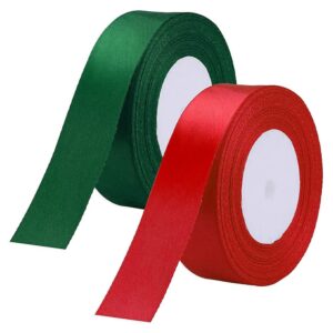 2 rolls christmas ribbon 1.6 inch x 50 yards red and forest green ribbon double face polyester satin ribbon wide holiday ribbon for wedding gift wrapping crafts