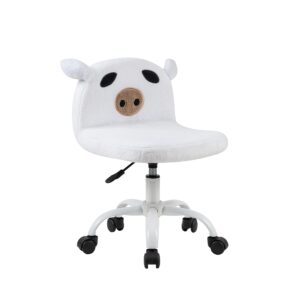 gia faux fur fuzzy kids desk adjustable and swivel rolling chair, white piggy shape