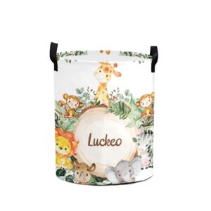 safari jungle animals personalized laundry basket clothes hamper storage handle waterproof, custom collapsible large capacity , for bedroom bathroom toy decoration