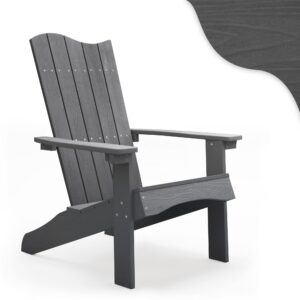 lue bona wave design adirondack chair set of 2, poly hdps adirondack chairs, modern fire pit chairs weather resistant for outdoor,deck,balcony,garden, backyard, dark brown