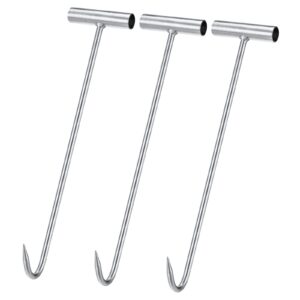 uxcell t-handle meat boning hook, galvanized t hooks for kitchen butcher shop restaurant 16"(400mm) 3pcs