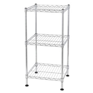 guangshuohui 3-tier metal storage rack,steel wire shelving tower,metal storage shelf unit for laundry bathroom kitchen pantry closet, silver