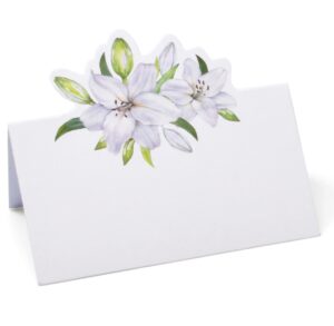 gift boutique 100 lilies place cards white floral flower wedding seating name card table setting folded tent cards 2 x 3.5 inches