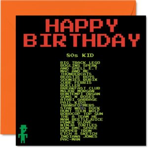 retro birthday cards for men women him her - 80's kid - eighties happy birthday card for brother sister son daughter aunt uncle mom dad papa pops friend, 5.7 x 5.7 inch fun 40th bday greeting cards