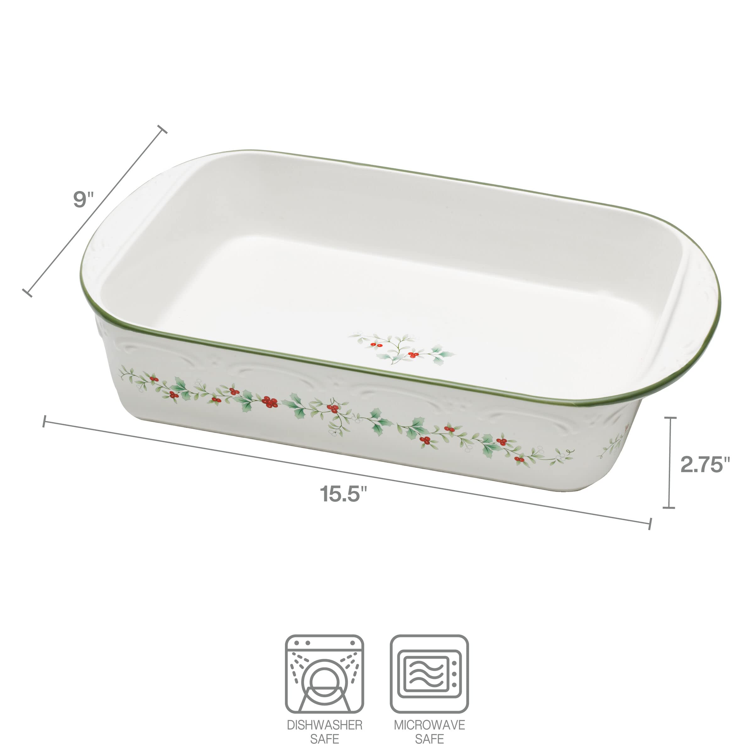 Pfaltzgraff Winterberry Rectangular Baker, 13 Inch, White