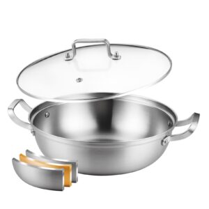 delarlo tri-ply stainless steel 11 inch everyday pan with lid, kitchen everything pan, chef's pans, induction deep saute pan, high side cooking pot 3.5qt, oven safe stock pot, up to 600℉