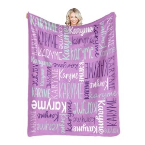 personalized blankets with names baby gifts for girls boys custom soft fleece sherpa name blanket for kids and adults birthday for daughter son granddaughter grandson (light purple)