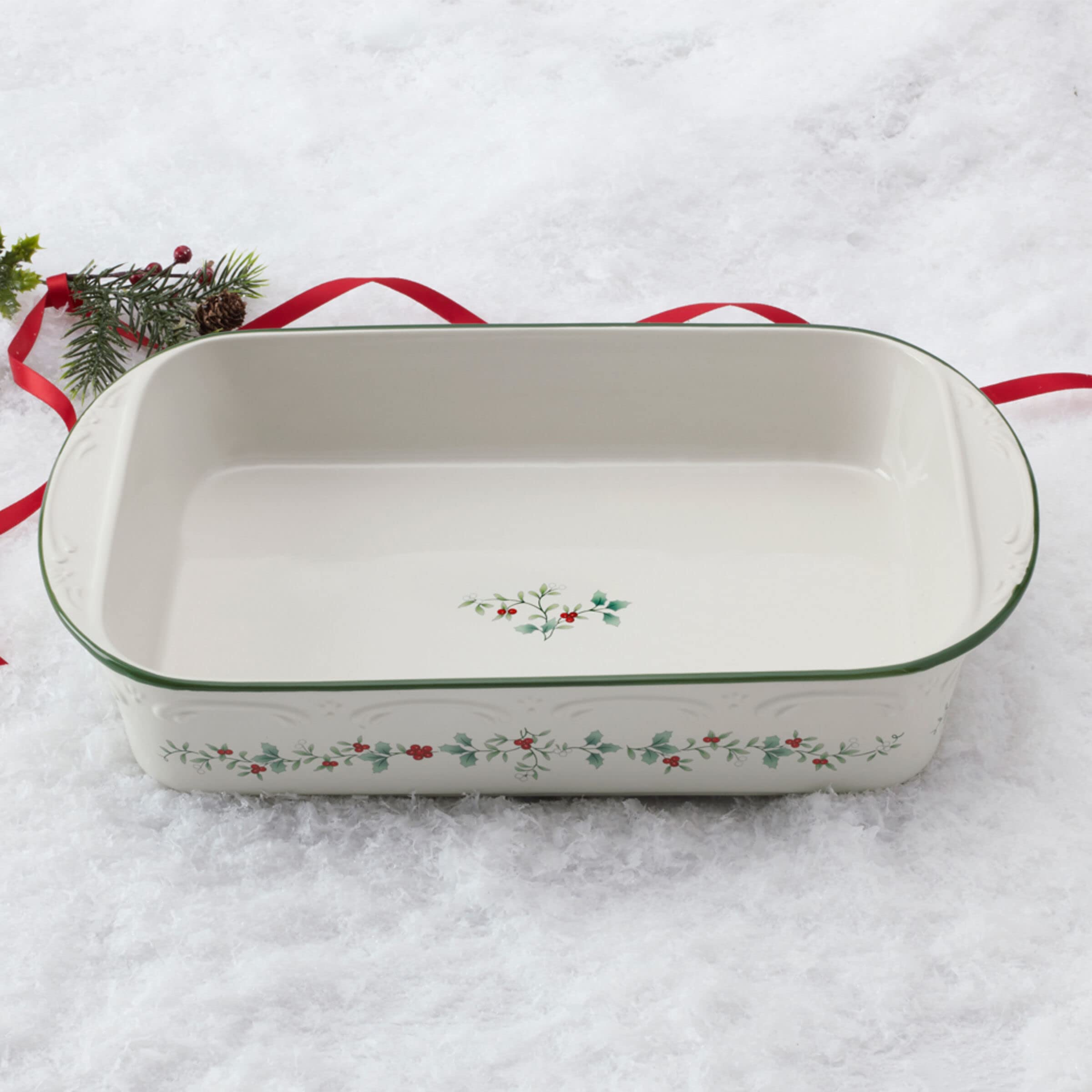 Pfaltzgraff Winterberry Rectangular Baker, 13 Inch, White