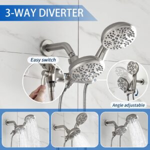 Shower Tub Kit Dual Shower System with Tub Spout Tub and Shower Faucet Set Complete Dual Shower Head and Handheld Combo Set Tub and Shower Trim Kit Brushed Nickel 88056BN