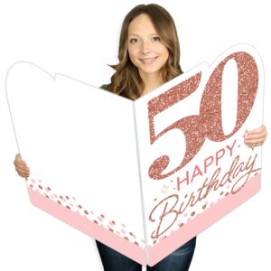 big dot of happiness 50th pink rose gold birthday - happy birthday giant greeting card - big shaped jumborific card - 16.5 x 22 inches