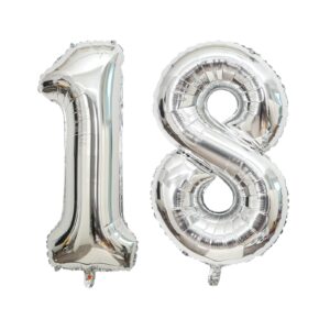 xlood number 18 balloons 32 inch digital balloon alphabet 18 birthday balloons digit 18 helium balloons big balloons for birthday party supplies wedding bachelorette bridal shower, silver number 18th