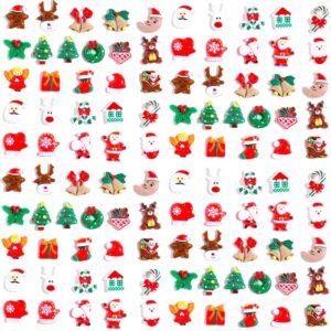 100pcs christmas slime flatback charms, assorted craft resin ornaments miniature ornaments set, santa snowman tree bell resin decoration for craft making, ornament scrapbooking diy crafts