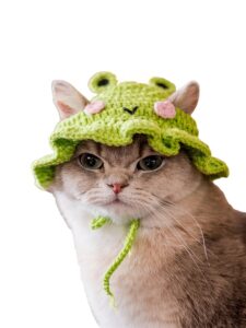 qwinee cartoon design knit cute dog hat soft cat hat rabbit hat halloween christmas party costume head wear accessories for puppy cat kitten small dogs small animals green and pink medium