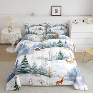 homewish winter deer comforter set queen size,christmas snow pine quilt set 3pcs,kids boys girls adults room decor,wild animals plants bedding set new year gifts duvet insert,2 pillowcases