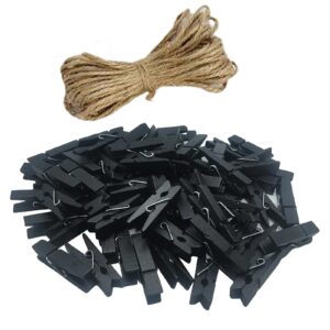 mippein 100 pcs sturdy mini small tiny wooden black clothespins for dry laundry on clothesline, bag clips, crafts, photos, home, school, arts crafts deco