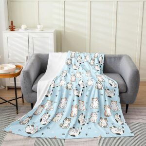 erosebridal cat fleece blanket twin, kawaii garfield cat fuzzy blanket for kids boys girls, paw print love heart throw blanket, cartoon animals soft flannel blanket, blue