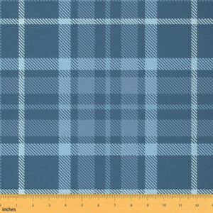 blue tartan fabric by the yard, scottish plaid upholstery fabric, geometric check grid lattice stripe decorative fabric, cross line indoor outdoor fabric, diy art waterproof fabric, 3 yards